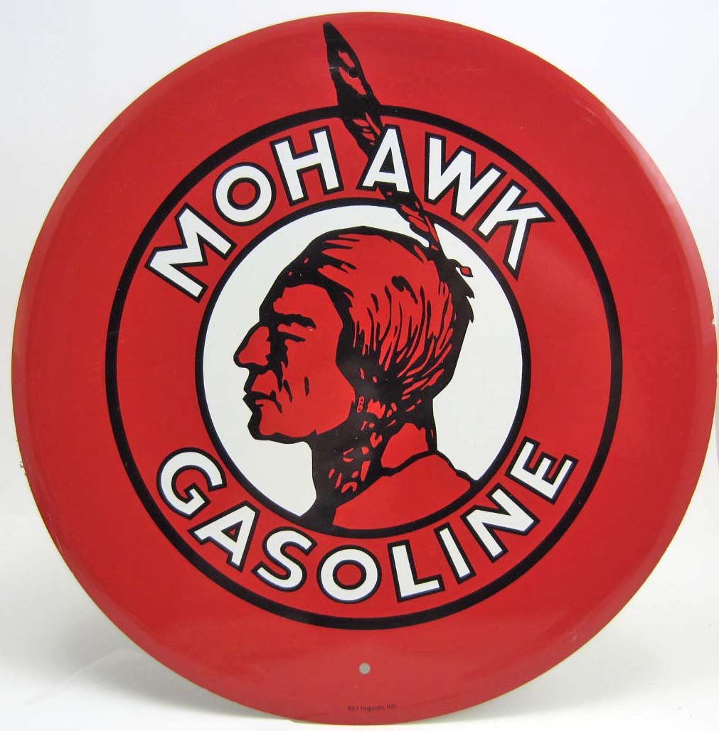 MOHAWK GASOLINE ROUND TIN SIGN - 12"