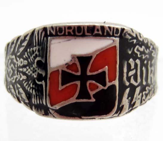STERLING SILVER GERMAN NAZI ENAMELED SS REGIMENT WIKING RING