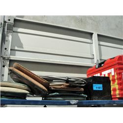 Shelf lot of misc; black toolbox, hilti tool case