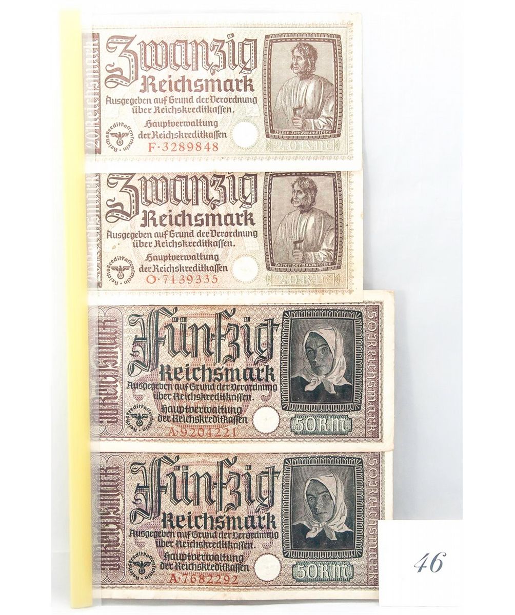 4x WW2 Nazi German Reichmark Bills