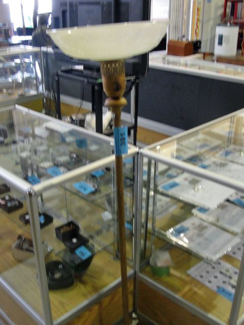 Antique torcher floor lamp with glass shade