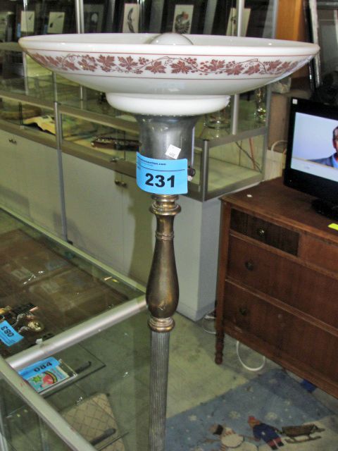 Antique torcher lamp with white glass shade