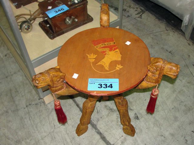 Egyptian 3 legged carved wooden camel table