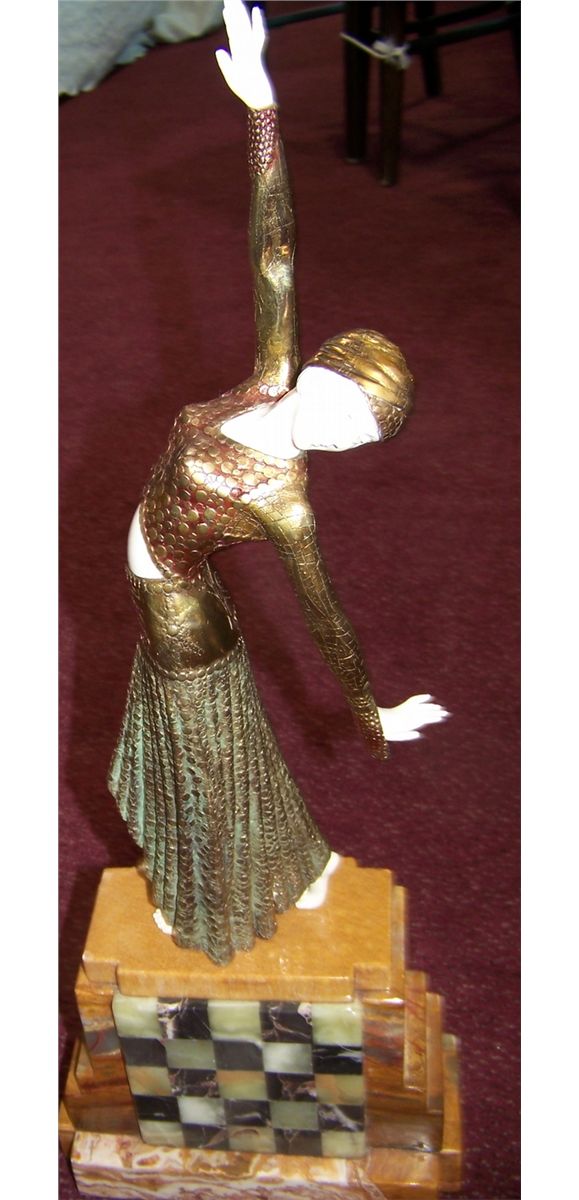 D.H CHIPARUS BRONZE & IVORY SCULPTURE, VERY RARE 24T X 10W, ON MARBLE ...