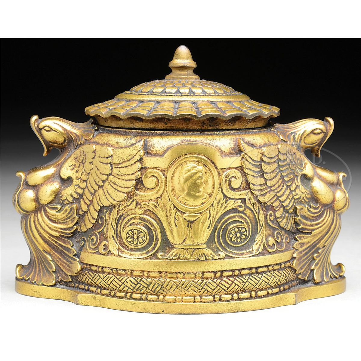 TIFFANY STUDIOS BRONZE INKWELL.