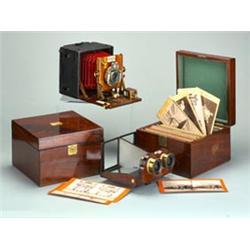Sanderson hand and stand camera with cloth bound teak body having red ...