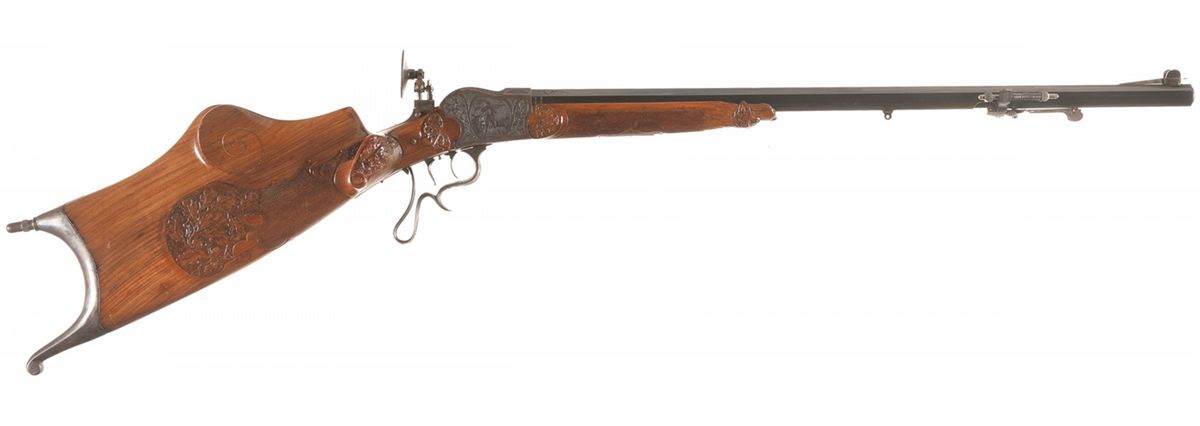 Engraved Zimmer Schuetzen Rifle with Carved Stock