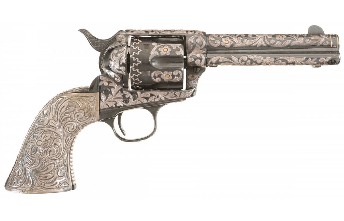 Decorative Relief Silver Engraved Antique Colt Single Action Revolver ...