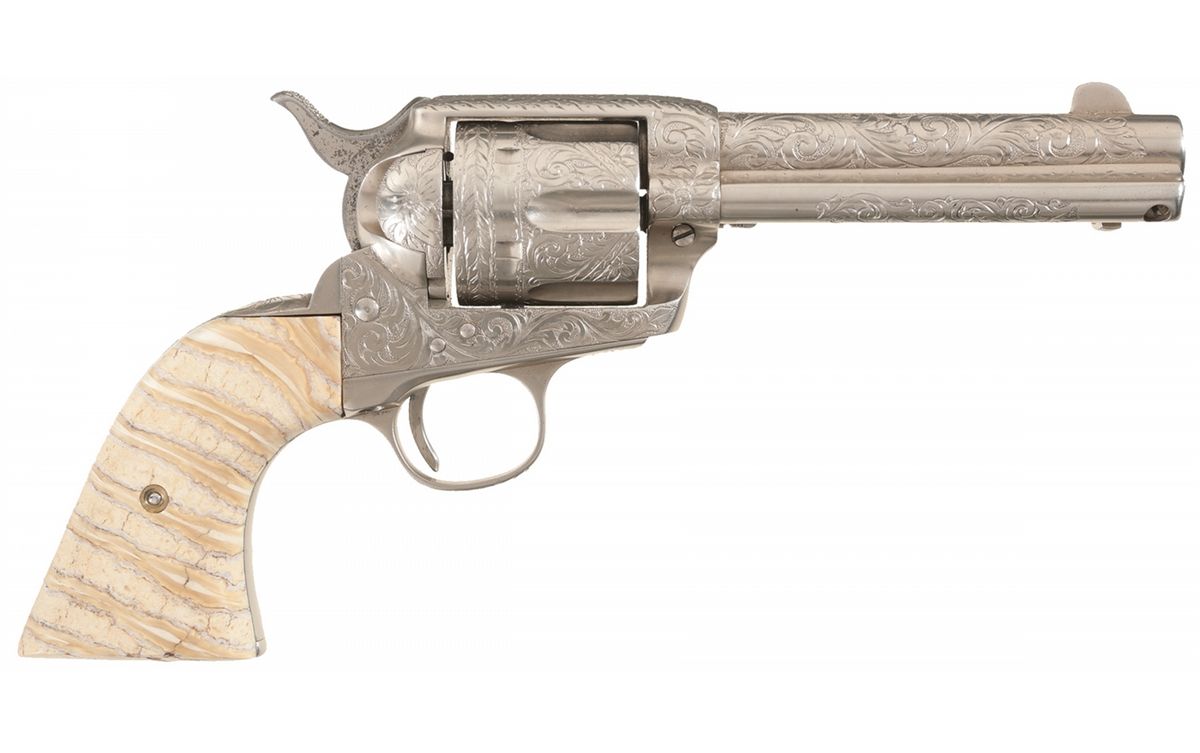 Attractive Engraved Colt Single Action Army Revolver with Unique Fossil ...