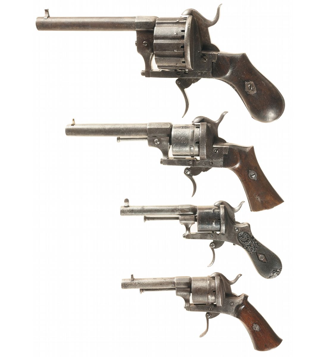 Four European Double Action Pinfire Revolvers