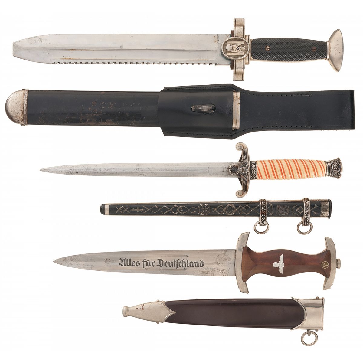 Three Nazi Style Edged Weapons, Including a Red Cross Enlisted Knife