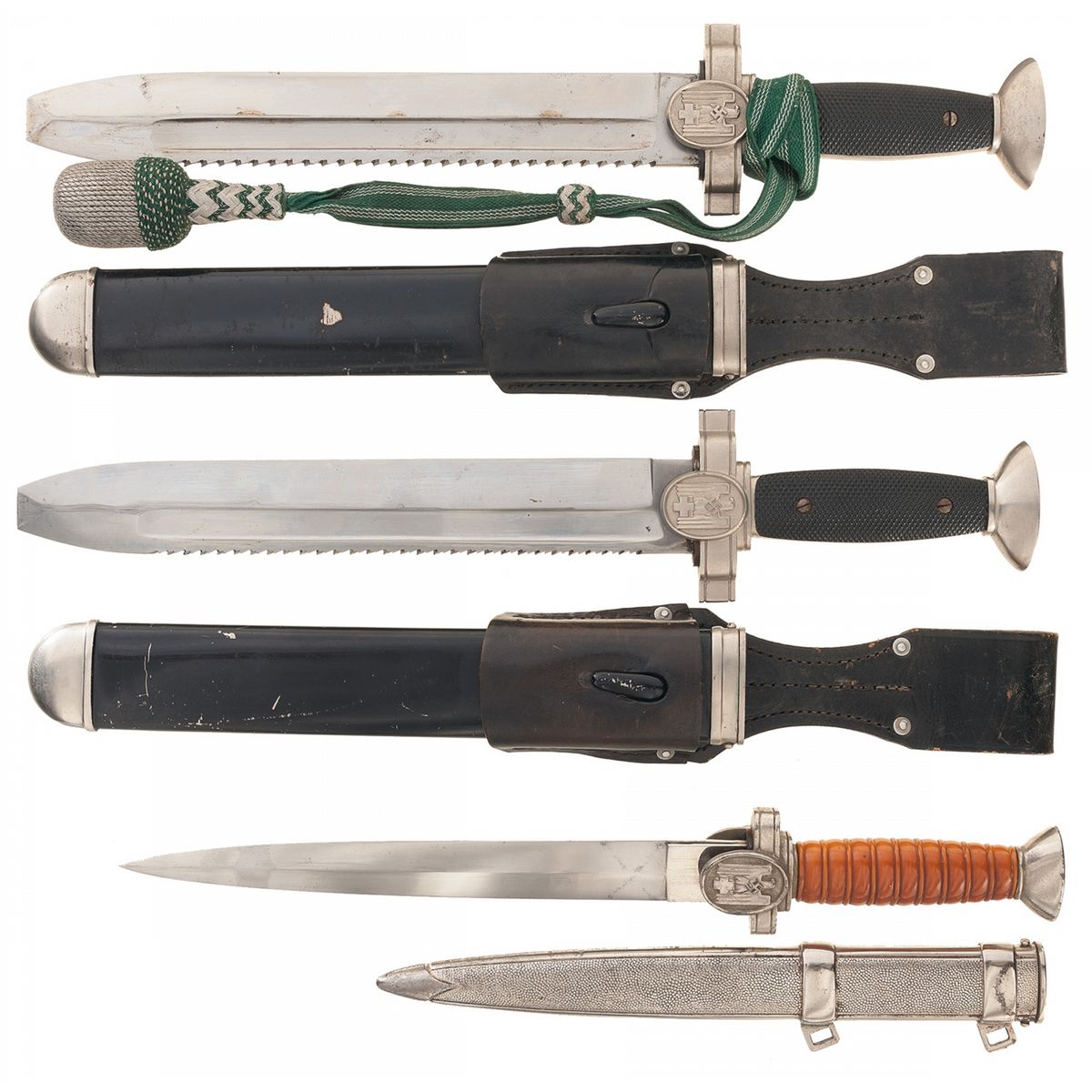Three Nazi Style Red Cross Sidearms, Including an Officers Pattern Dagger