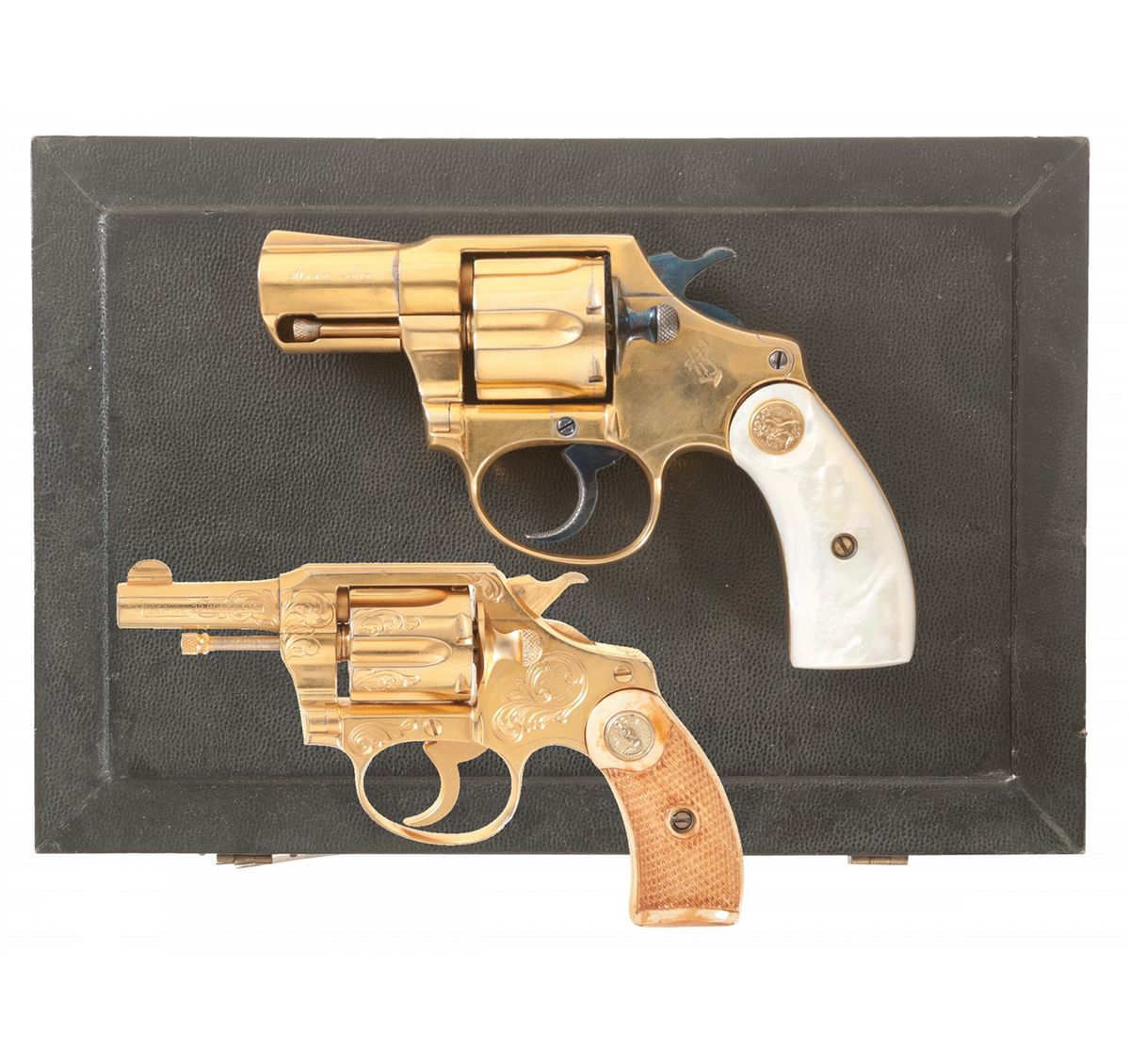 Two Gold Washed Colt Double Action Revolvers