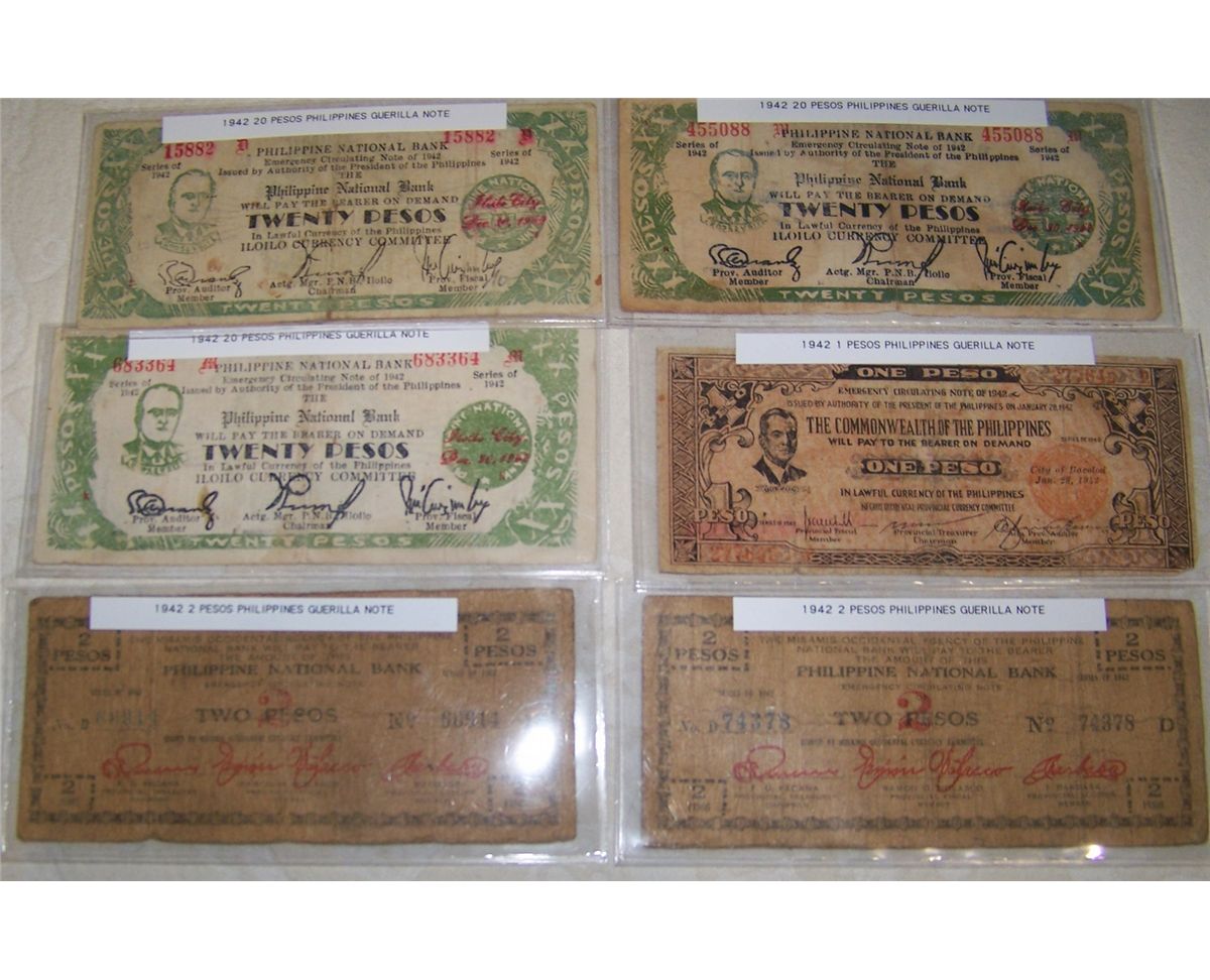 LOT OF (6) PHILIPPINES WWII GUERRILLA NOTES