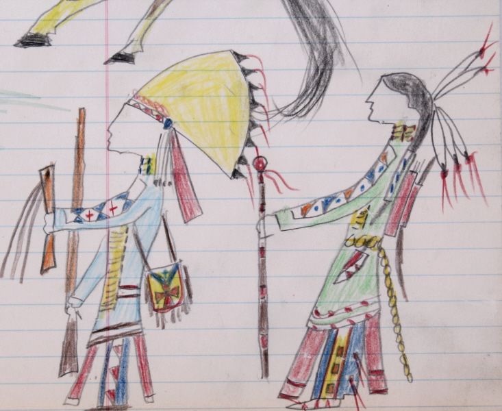 Sioux Indian Horses Ledger Drawing 1912-1930's