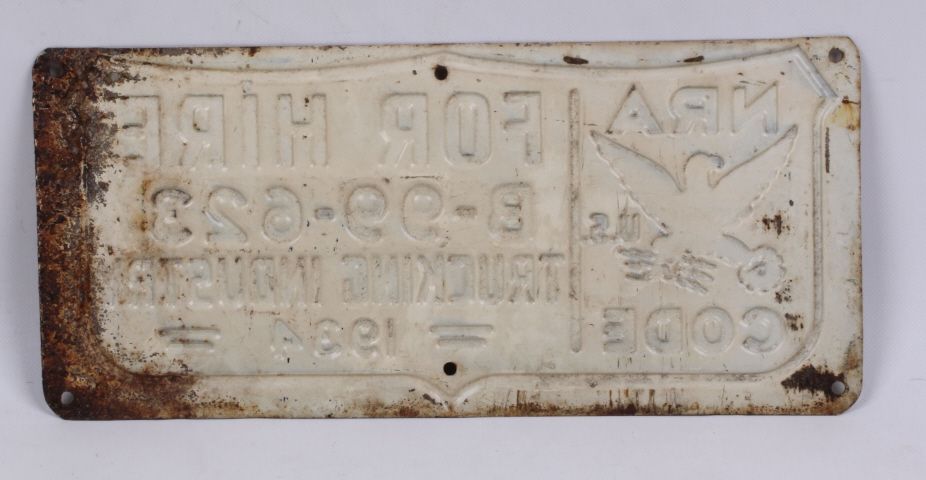 1934 NRA Code License Plate