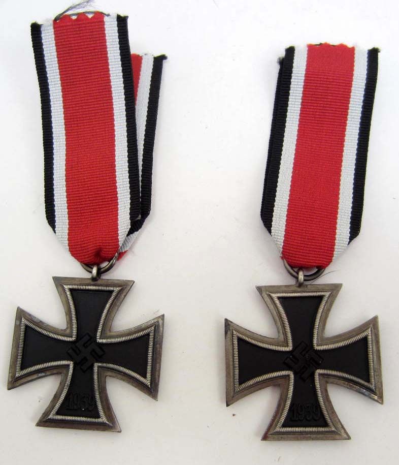 LOT OF 2 GERMAN NAZI IRON CROSSES W/ RIBBONS