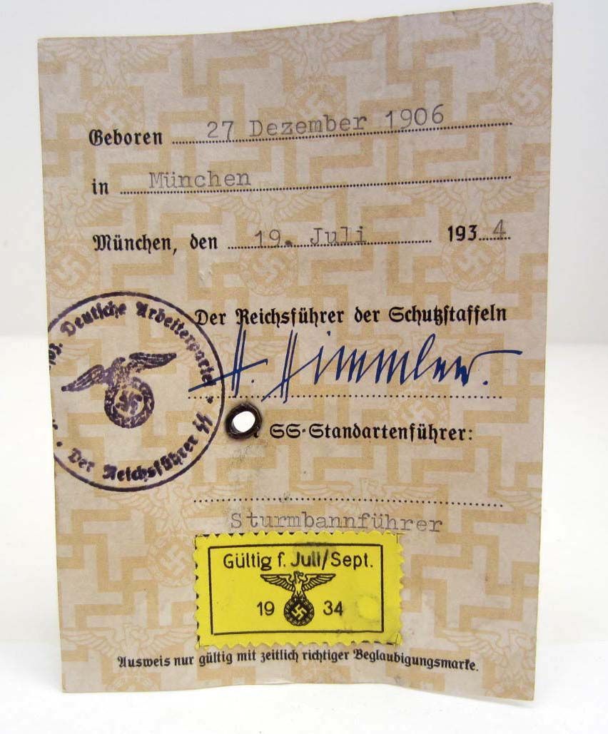 GERMAN NAZI SS NSDAP ID CARD W/ PHOTO