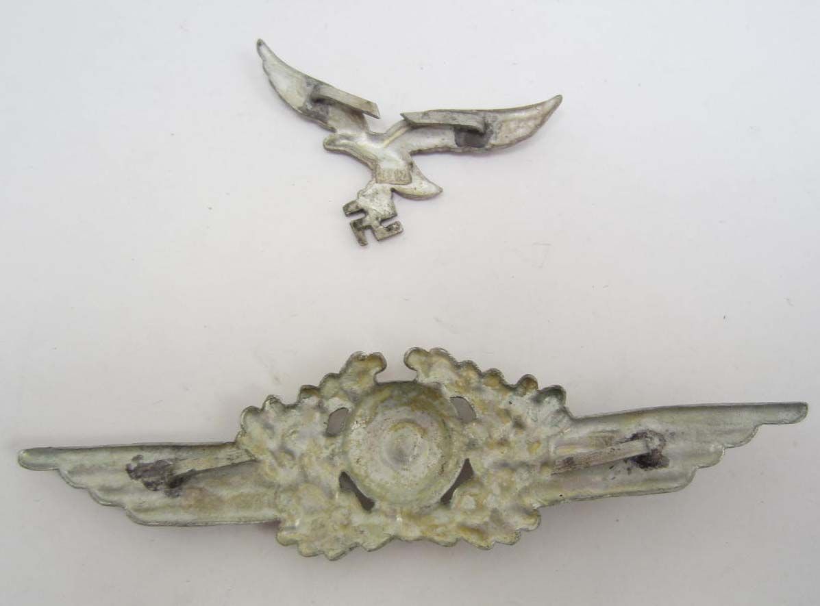 SET OF 2 GERMAN NAZI LUFTWAFFE HAT BADGES