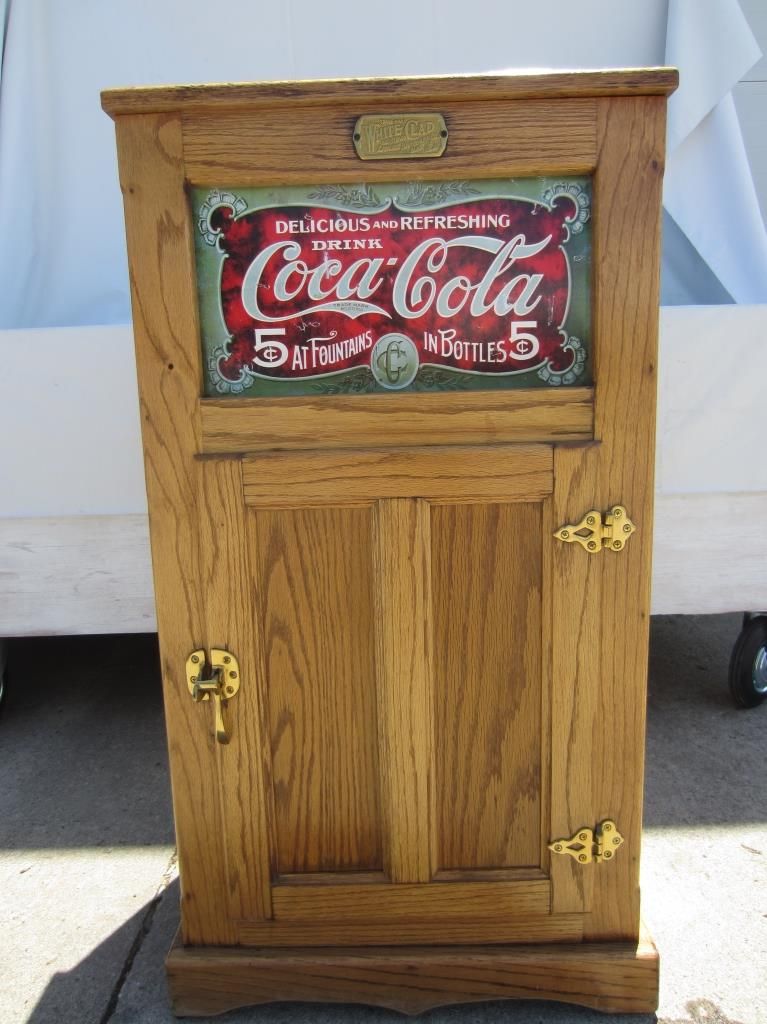 White Clad Coca Cola Oak Cabinet White clad branded oak cabinet with ...