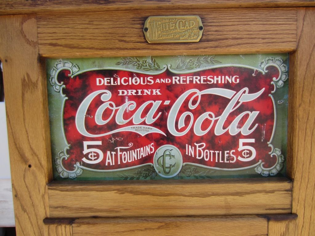 White Clad Coca Cola Oak Cabinet White clad branded oak cabinet with ...