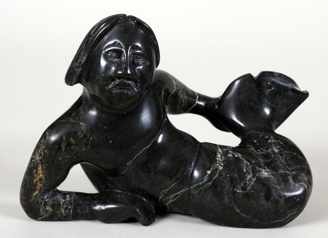 Napatchie Ashoona Serpentine Sedna Carving - Cape Dorset 8" L. 5 1/2" H ...