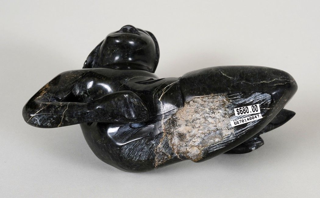 Napatchie Ashoona Serpentine Sedna Carving - Cape Dorset 8" L. 5 1/2" H ...