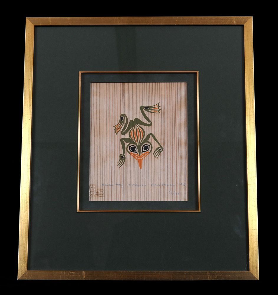 Bill Reid Haida Frog Silkscreen 1995 76/100 - Signed on Back 14 3/4"x ...