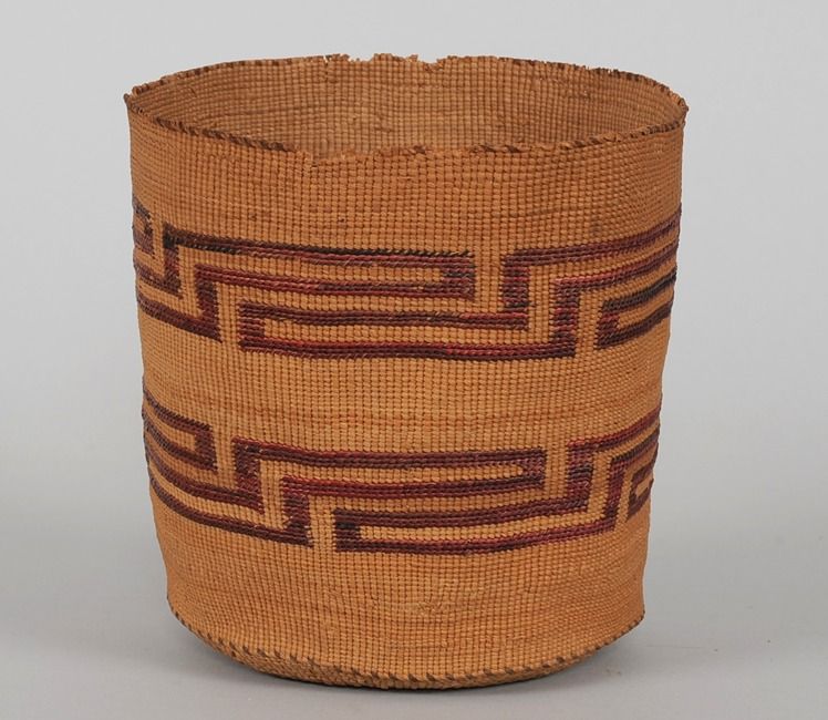 Tlingit Spruce Root Basket with Imbricated Key Design 5 3/4" D. 5" H ...