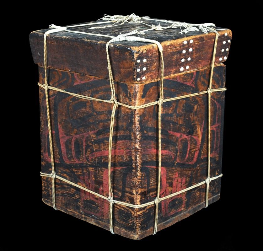 Mid 19TH C. Tsimshian Bent Wood Treasure Box - Eagle Clan Painted ...