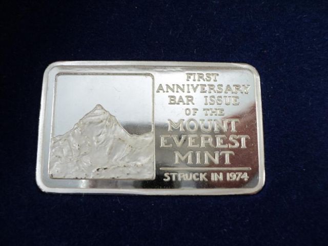 2 - Ounces Silver, (1) 1974 Mount Everest Mint Coin, (1) Silver Ingot ...