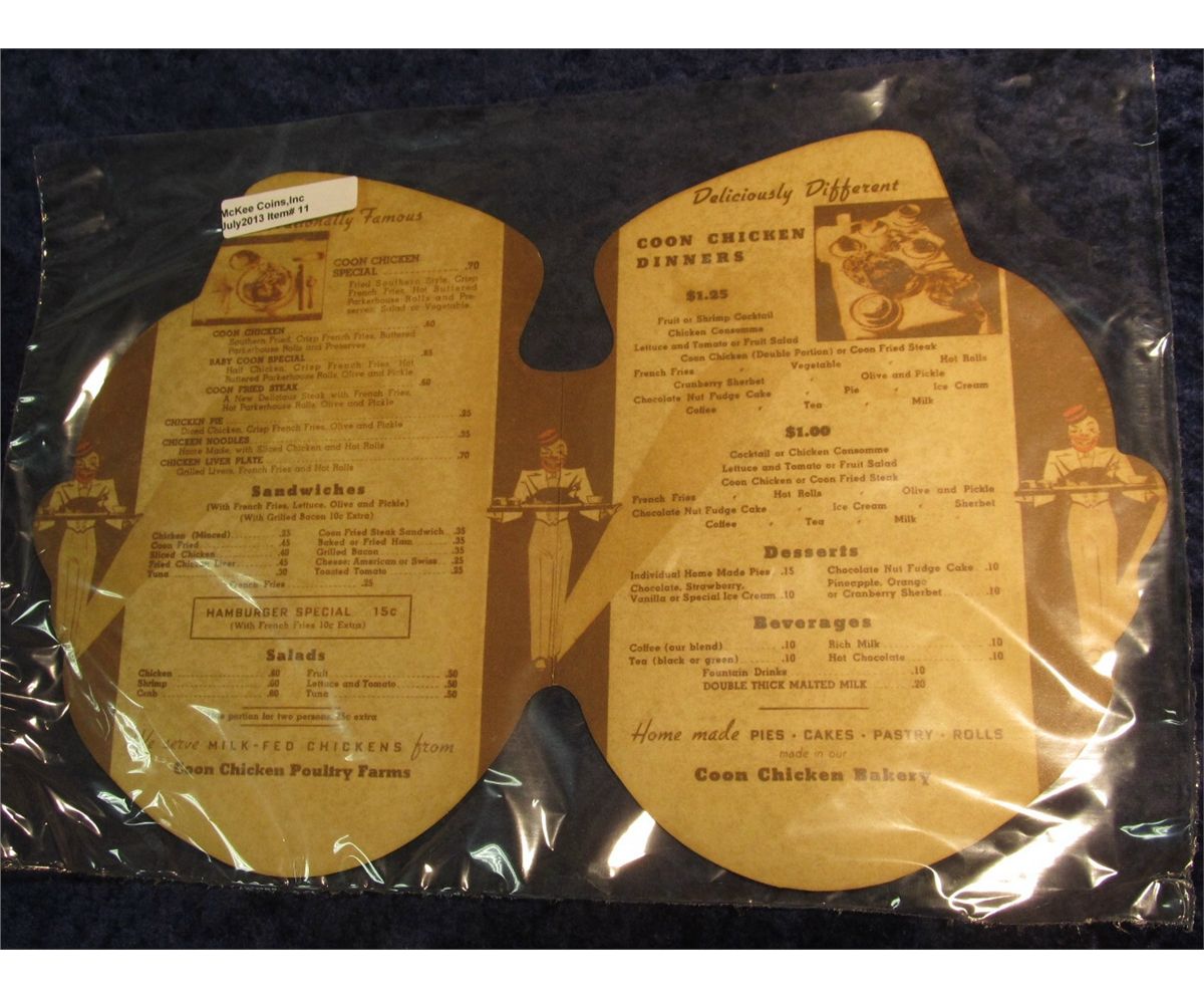 11. Menu from "Coon-Chicken Inn". Featuring Coon Chicken Poultry Farms ...