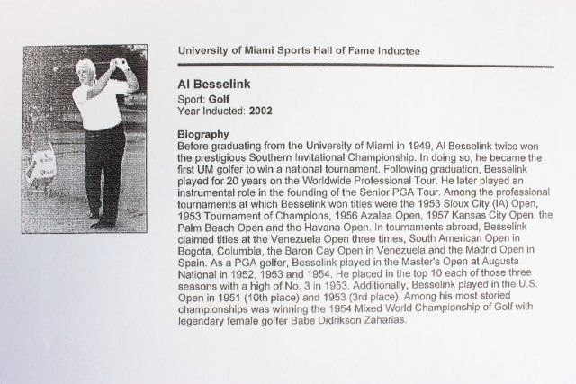 Autographed items from golfer Al Besselink
