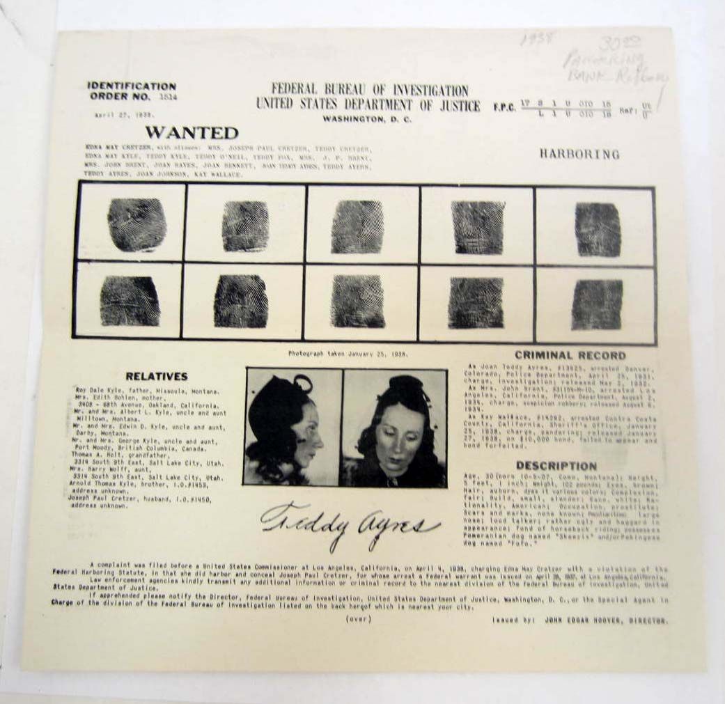 1938 FBI WANTED POSTER - EDNA CRETZER - HARBORING