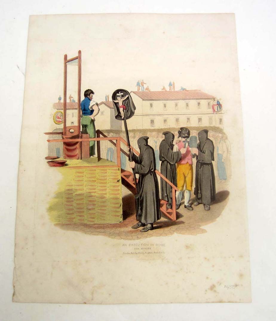 VERY RARE 1820 PRINT OF AN EXECUTION IN ROME FOR MURDER