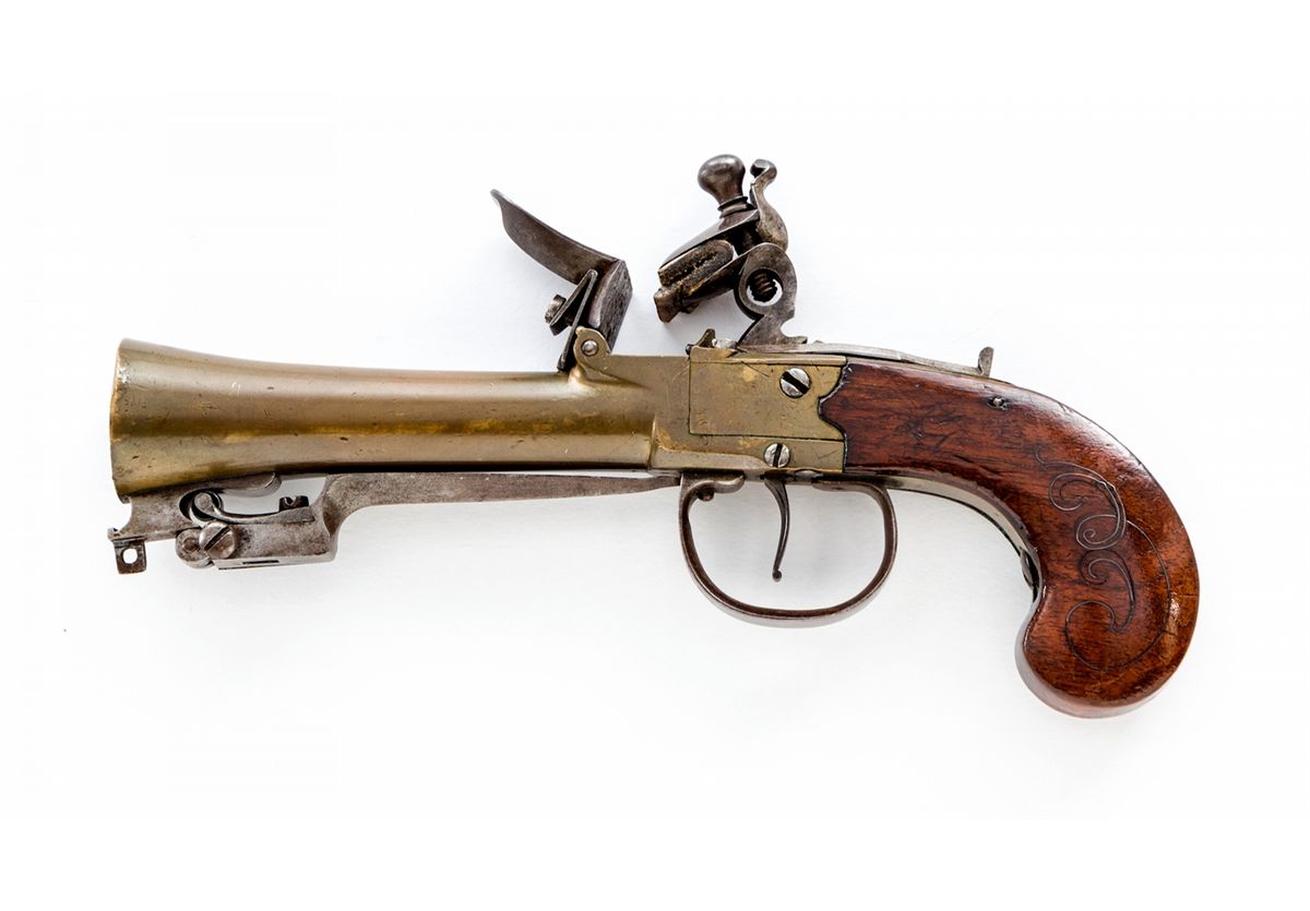 Cont'l Flared Barrel Flintlock Pistol, w/bayonet