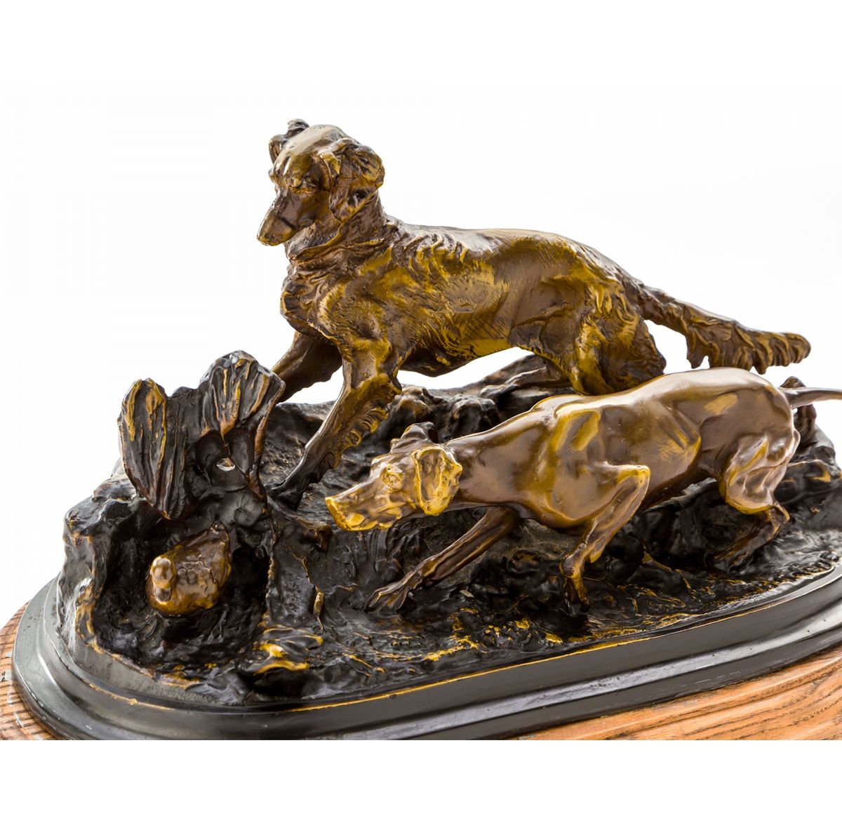 Recast Bronze, Hunting Dogs & Pheasant - P.J. Mene