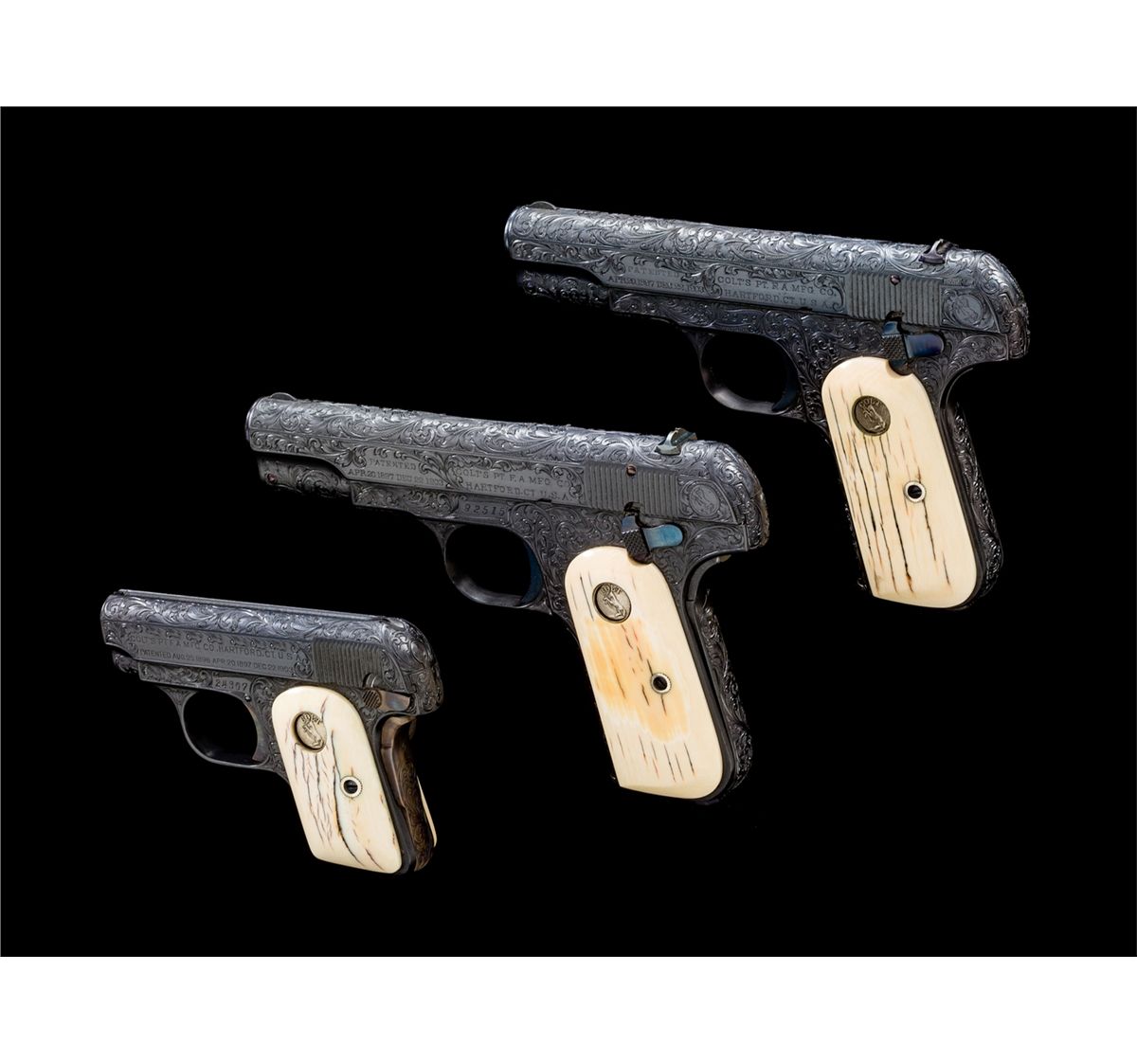 Set of 3 Angelo Bee Eng'd Colt Pistols
