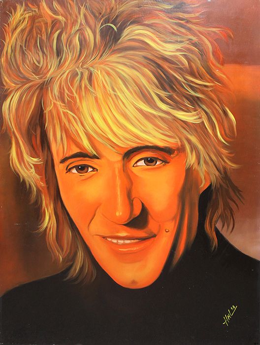 Monroy-Original Oil Painting Hand Signed-Rod Stewart