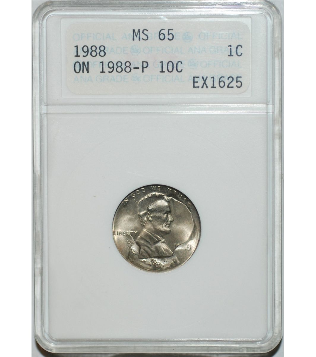 1988 P LINCOLN CENT ANACS MS65 DOUBLE DENOMINATION ERROR "11 CENT COIN ...