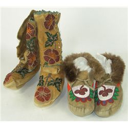 Two Pair of Cree Beaded Moccasins