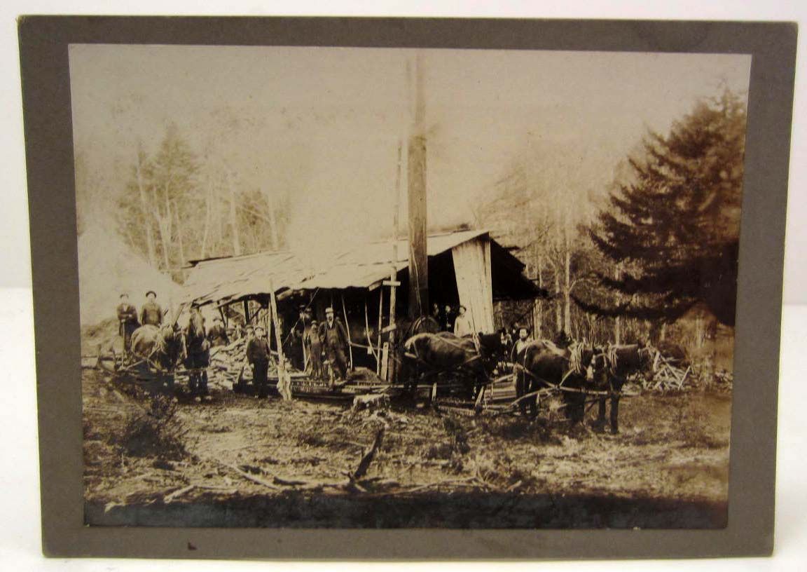 EARLY MOUNTED PHOTO OF A STEAM SAWMILL