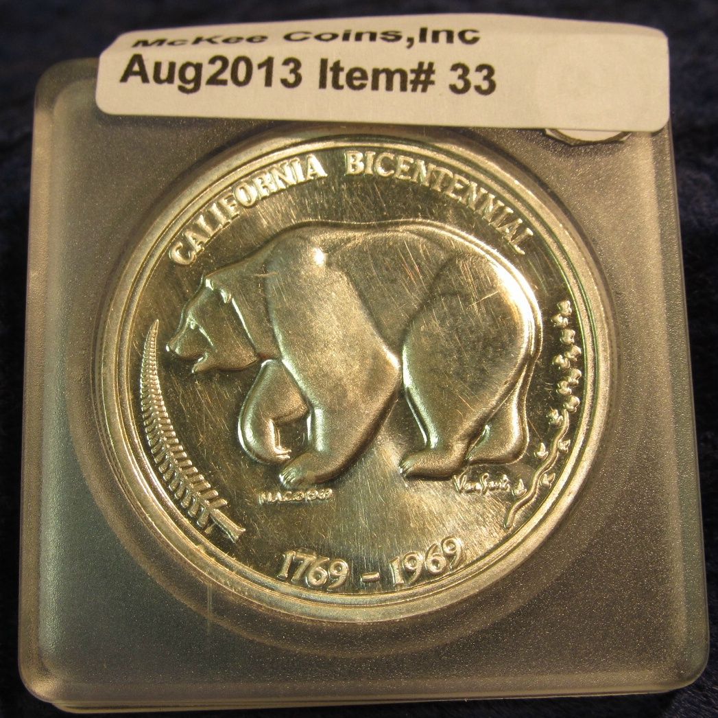 33. 1769-1969 California Bicentennial Silver Medal with Grizzly Bear ...