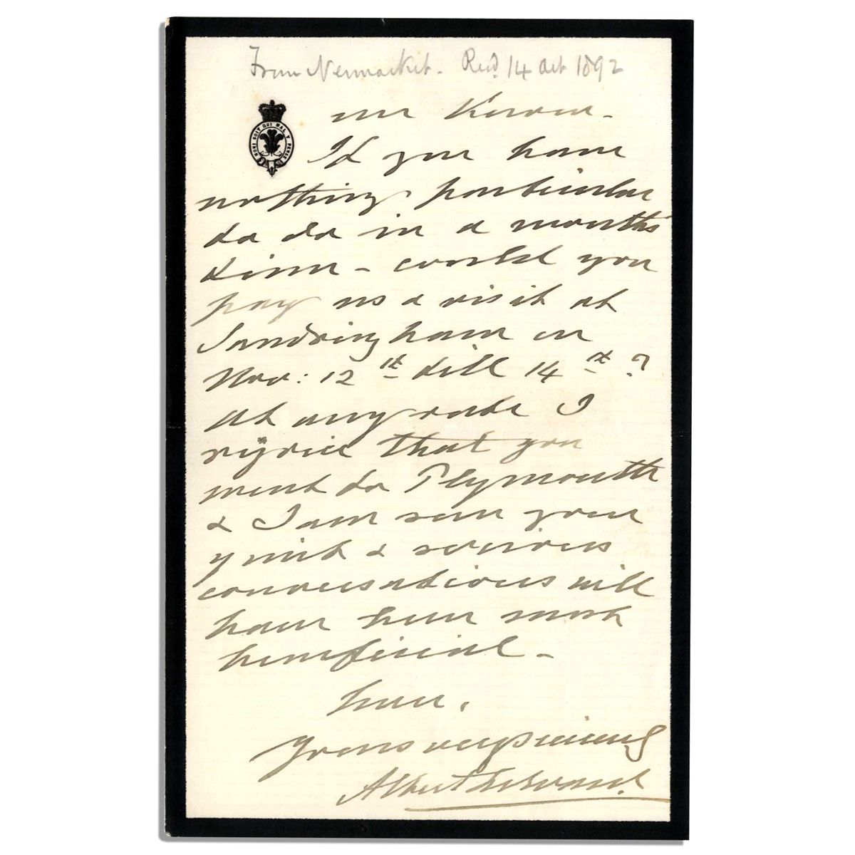 King Edward VII Autograph Letter Signed as Prince of Wales ...