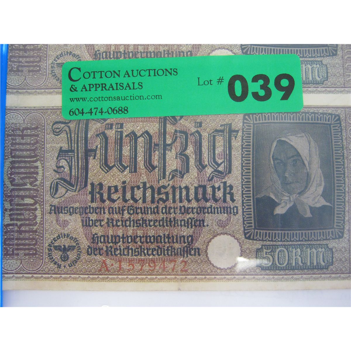 4x WWII Nazi German Reichsmark bills