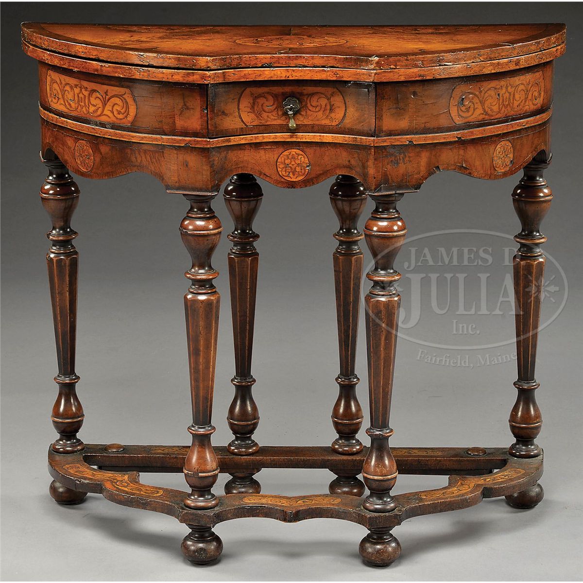 PAIR OF GEORGE II STYLE WALNUT GAMES TABLES.