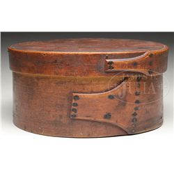 RARE "HINGHAM TYPE" PANTRY BOX IN RED PAINT.