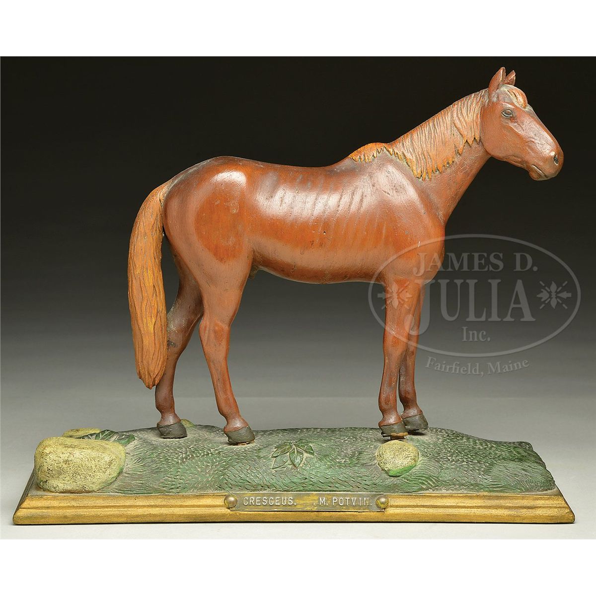 RARE CARVING OF THE RACEHORSE "CRESCEUS" BY THE RHODE ISLAND CARVER ...