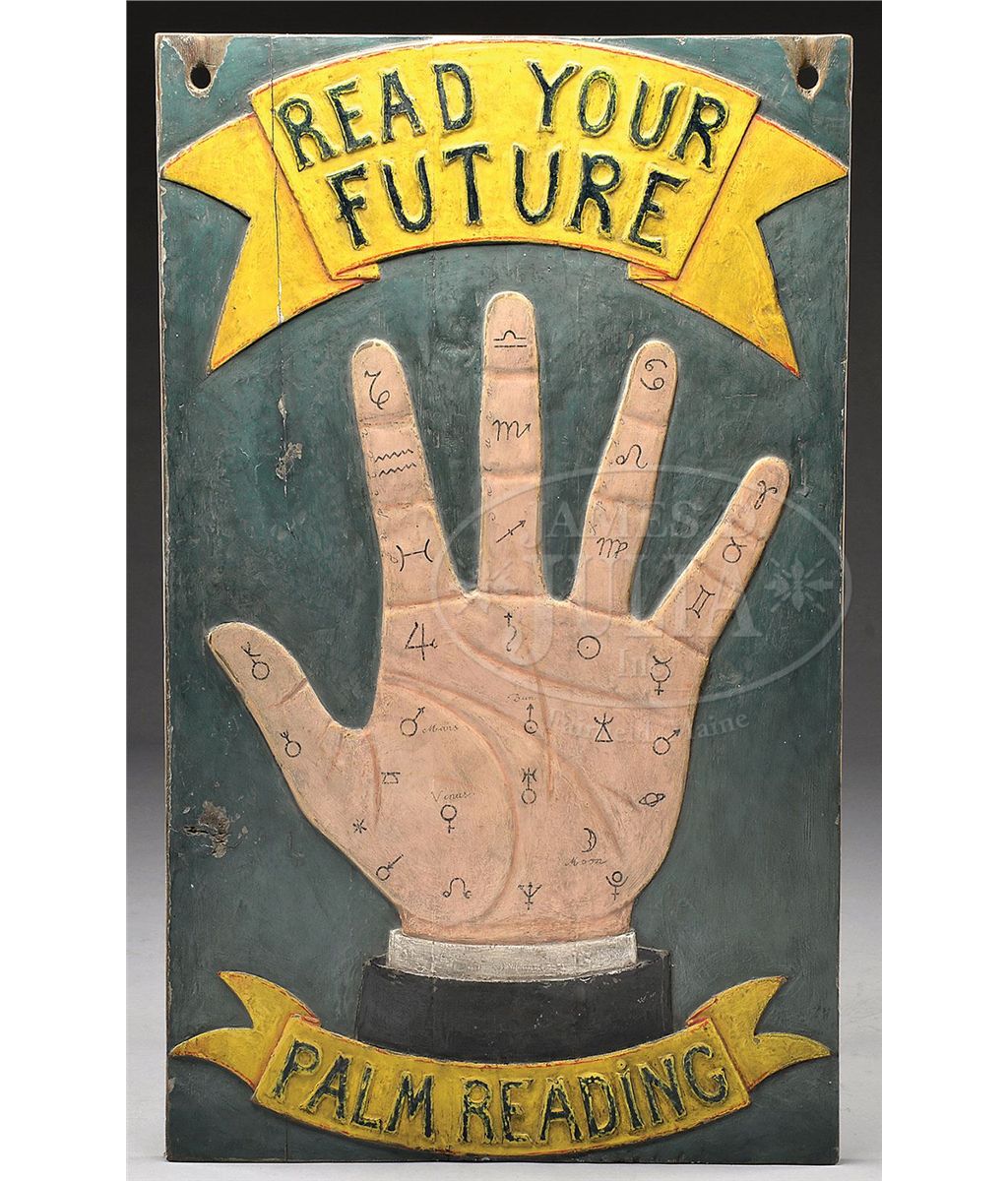 RARE CARVED PALMISTRY TRADE SIGN.