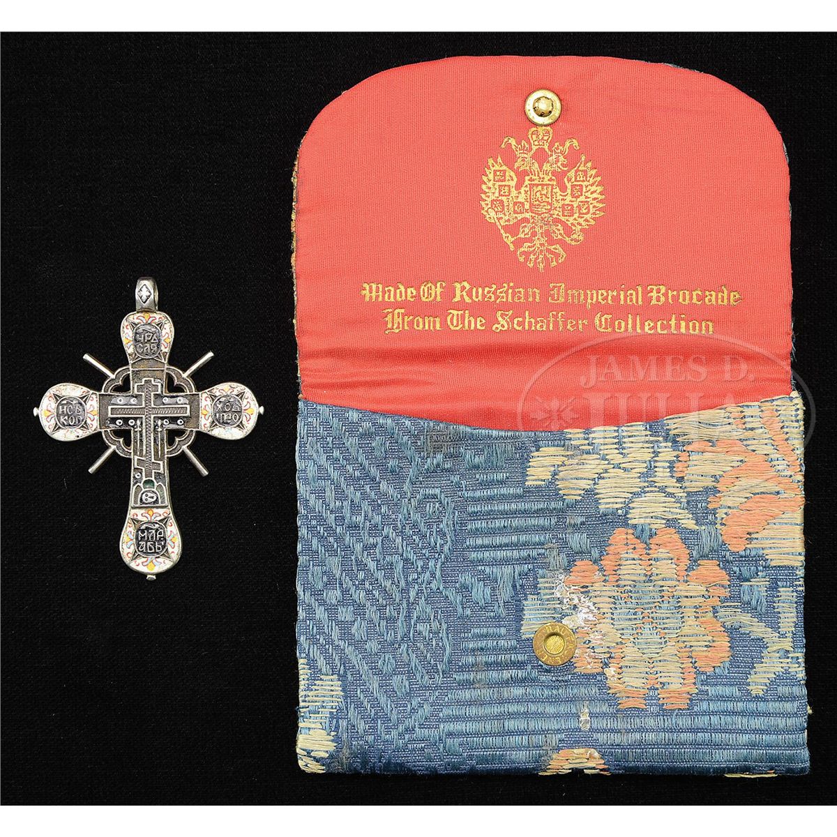 RUSSIAN SILVER AND ENAMEL CROSS AND BROCADE COIN PURSE FROM THE ...